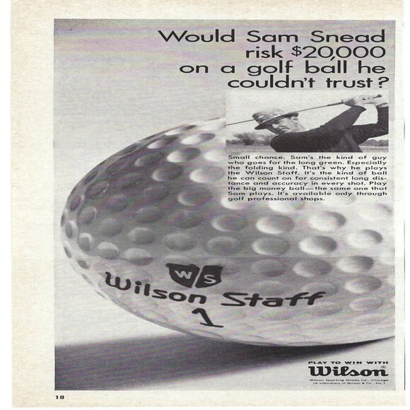 Wilson | Art | 967 Wilson Golf Ball Sam Snead Risk 2000 Trust Vintage ...